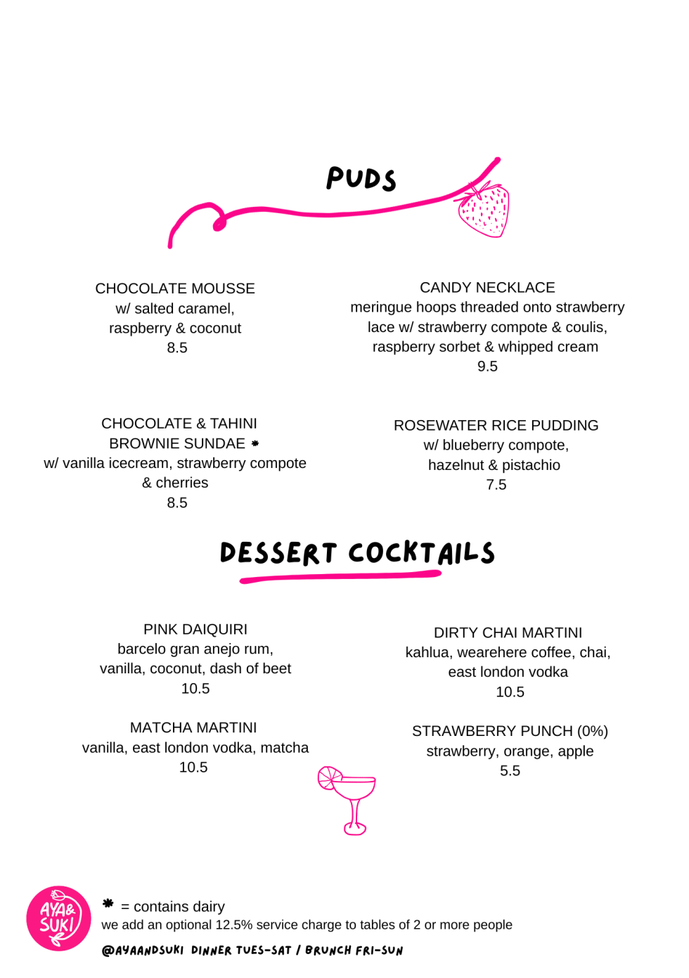 Dinner Menu | Aya & Suki